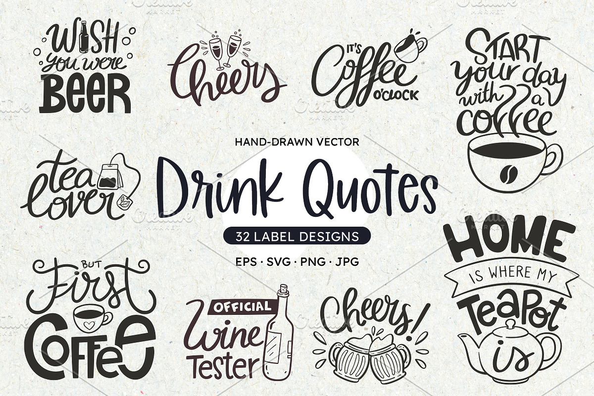 Drinks Hand-Lettering Quotes, a Food Illustration by insemar