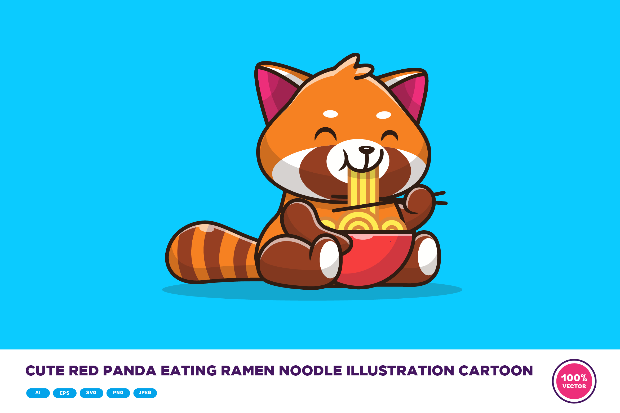 Cute Red Panda Eating Ramen Noodle, an Animal Illustration by Catalyst ...