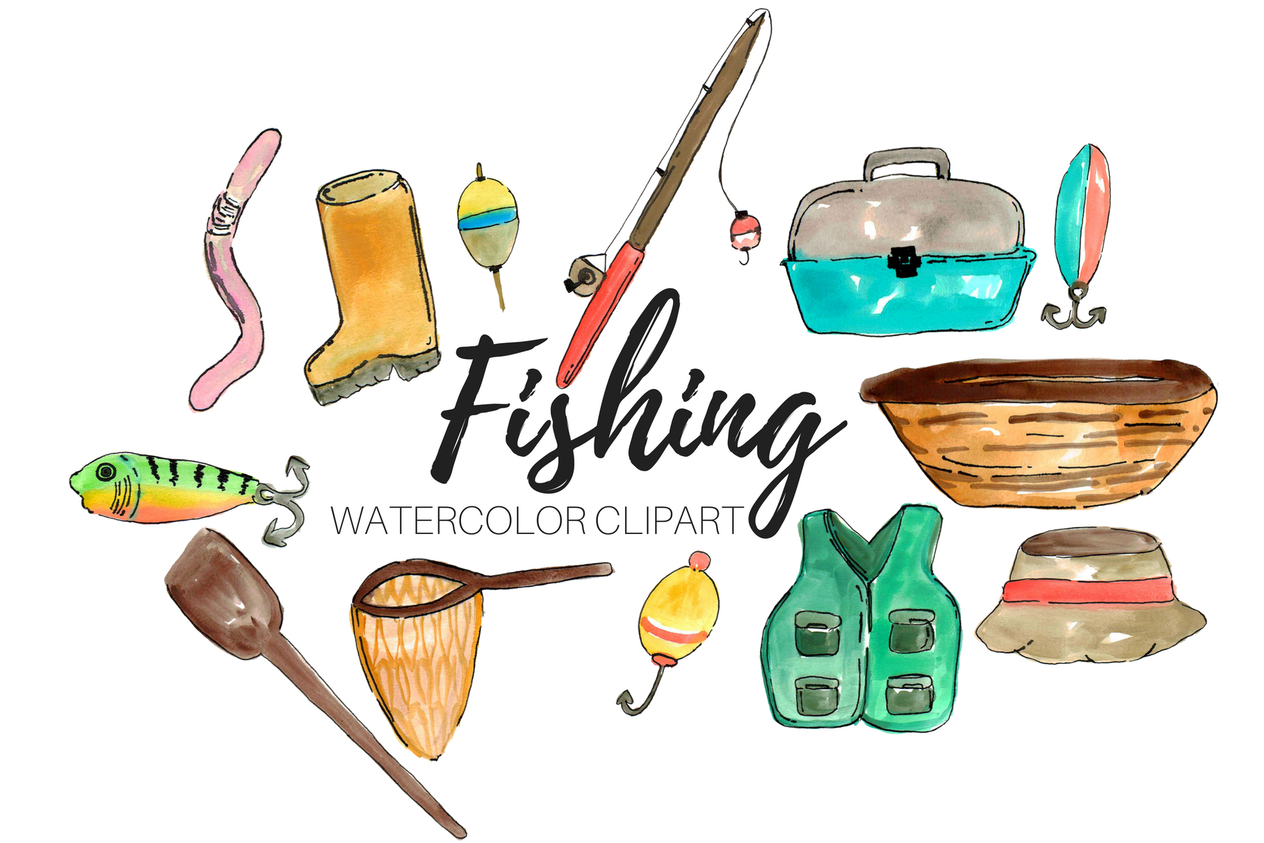 Watercolor Fishing Clipart, an Illustration by Writelovely