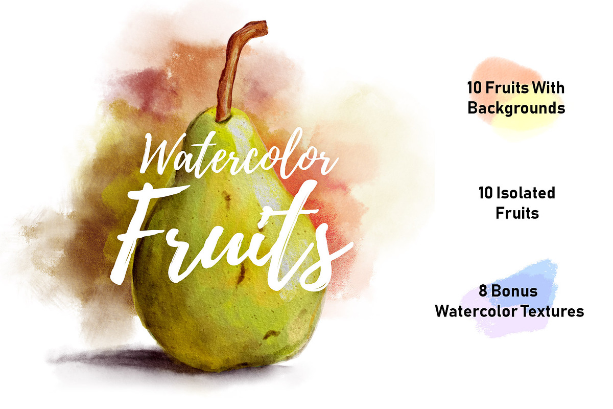 Watercolor Fruits + 8 Textures, a Graphic by Graphicsfuel | Creative Market