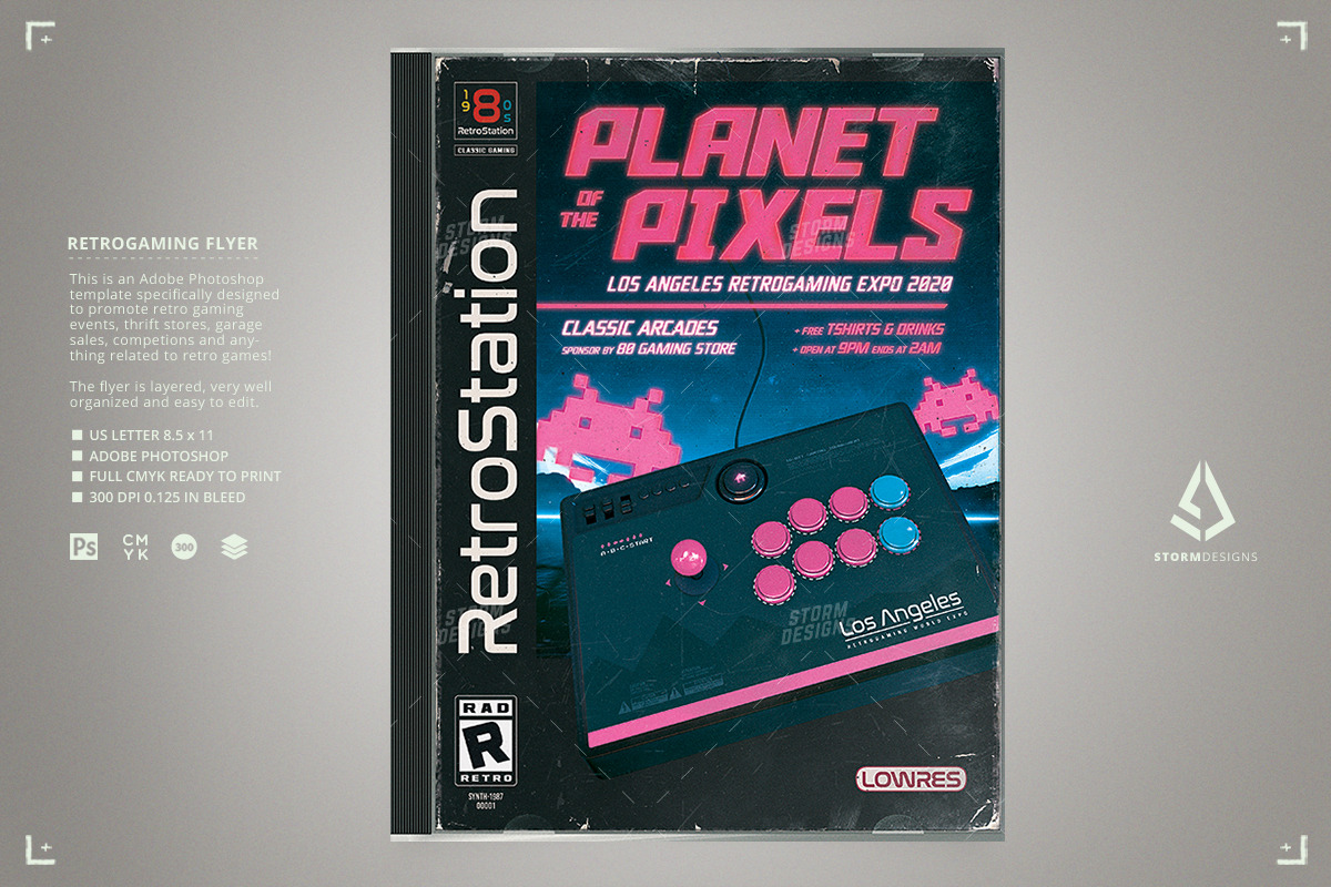 Retro Gaming 80s Arcade Stick Flyer, a Flyer Template by Storm Pixels