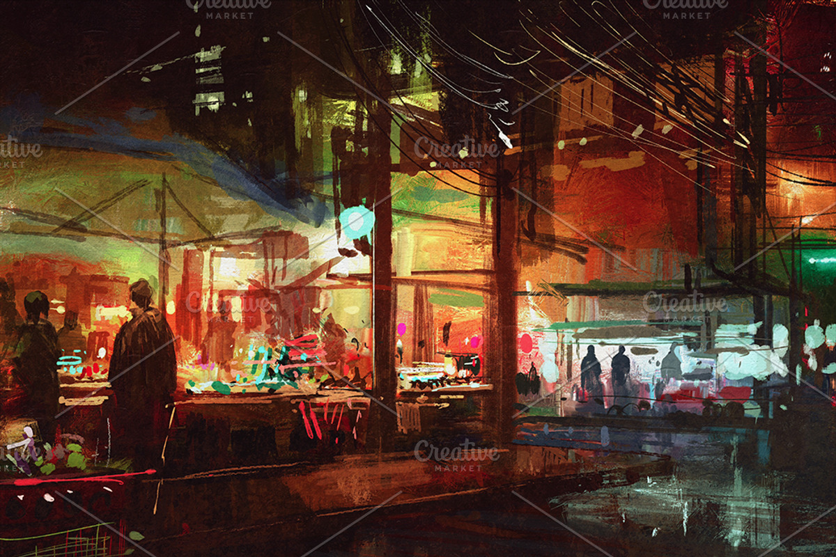 Night market, a Person Illustration by Grandfailure