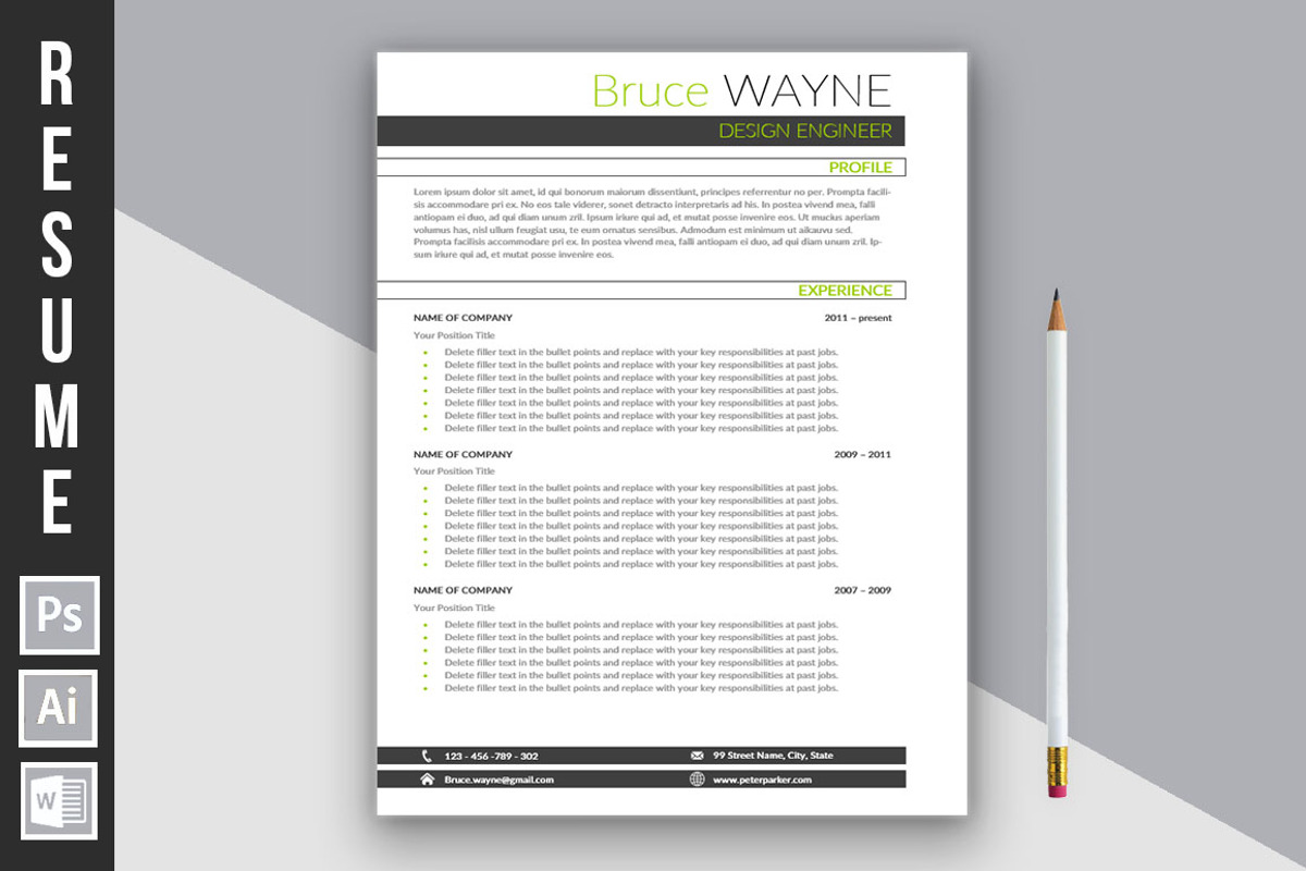 Resume Template Bruce Wayne, a Resume Template by buenofloresdesign
