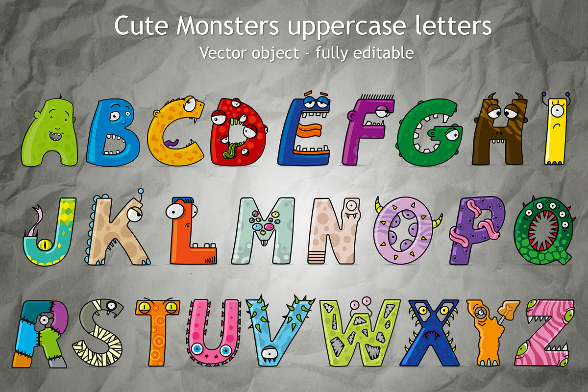 Cute Monsters uppercase letters, an Illustration by Giordano Aita Graphics