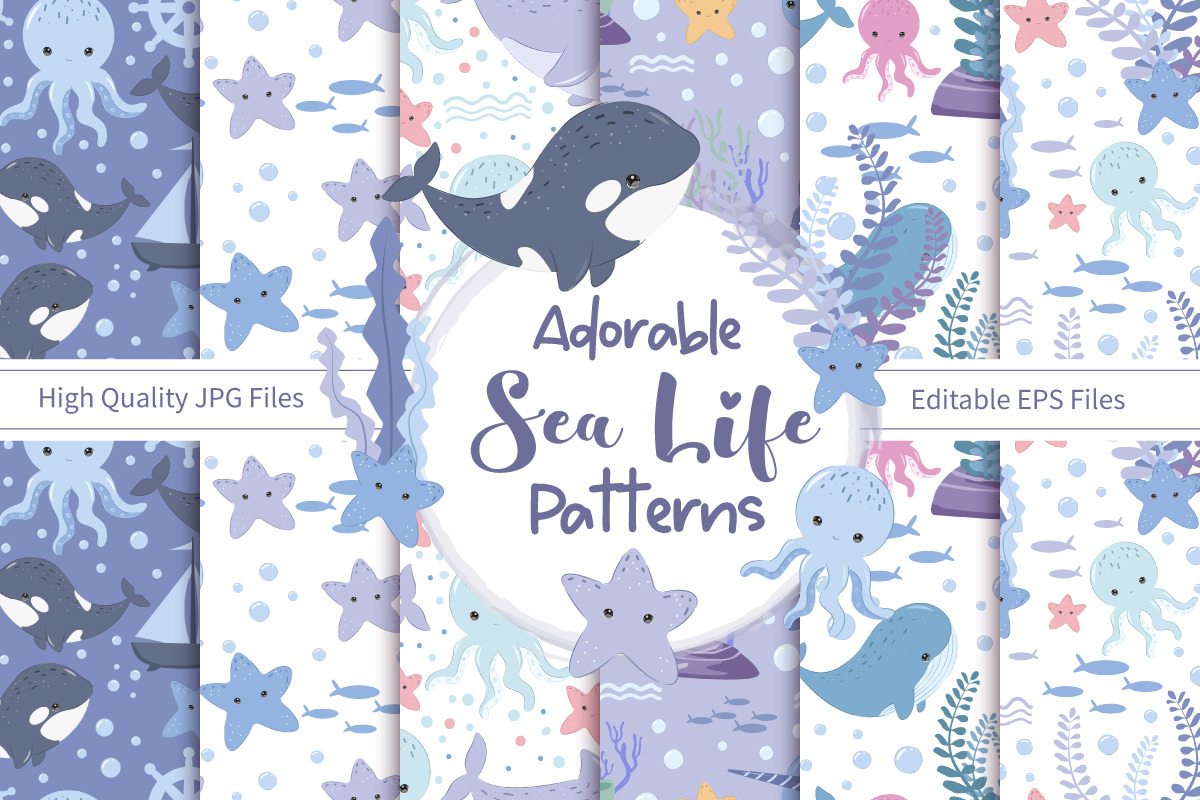 Adorable Sea Life Seamless Patterns