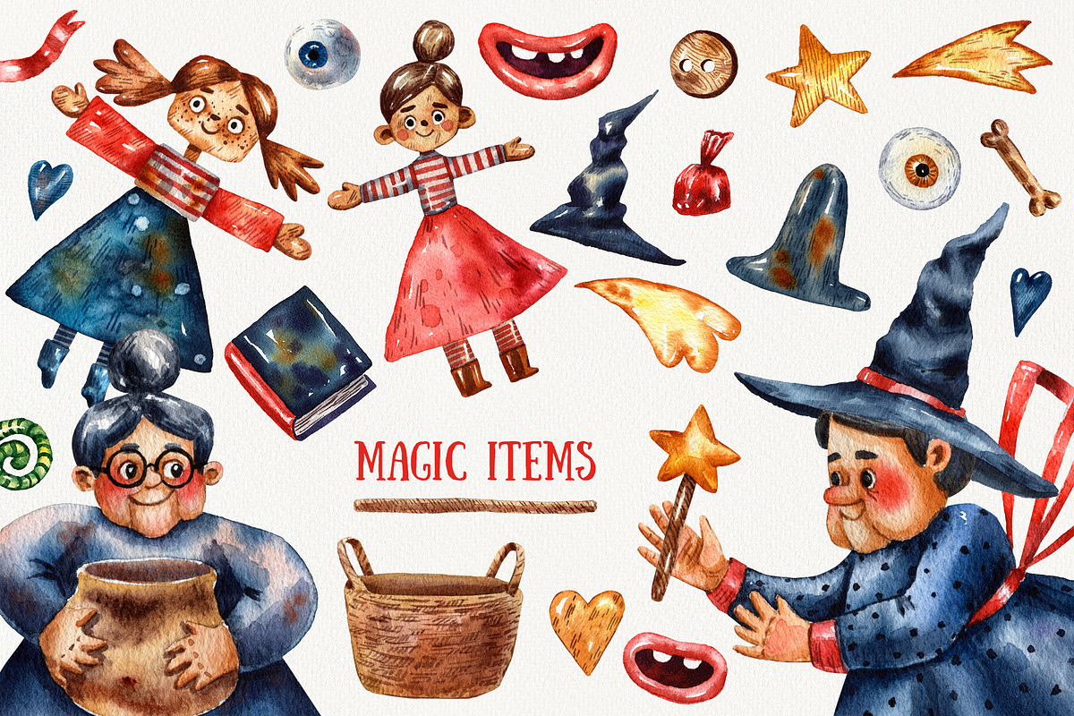 Cute Magicians - Watercolor Clip Art, a Texture Illustration by ...