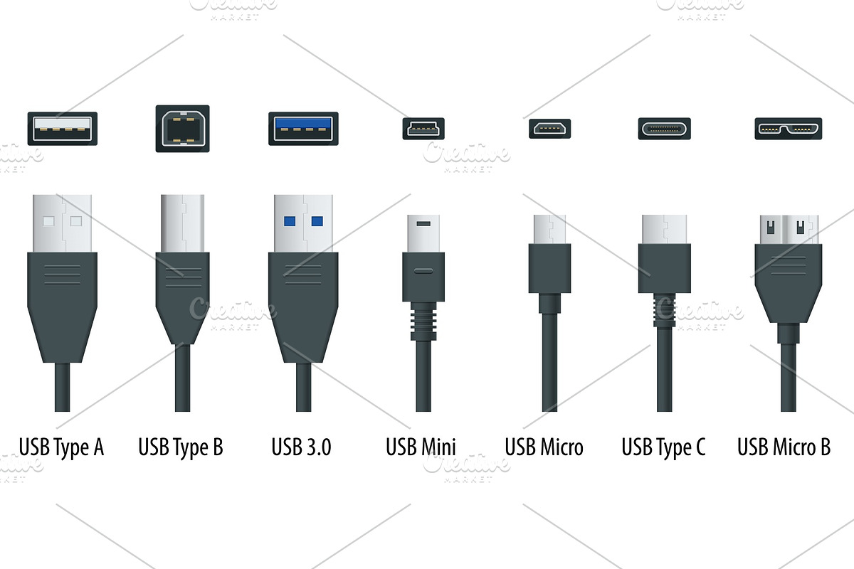 Flat black usb types port plug in, a Technology Illustration by Golden ...