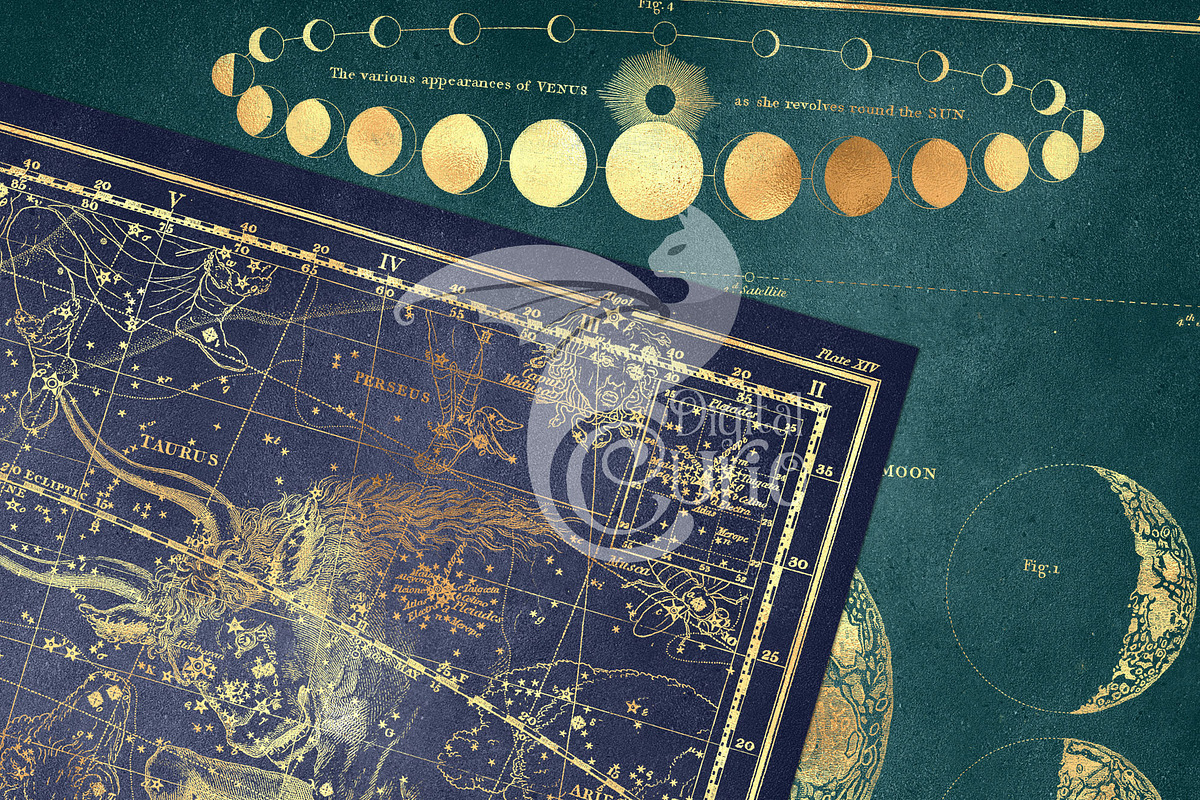 Gold Star Maps Digital Paper, a Texture Graphic by Digital Curio