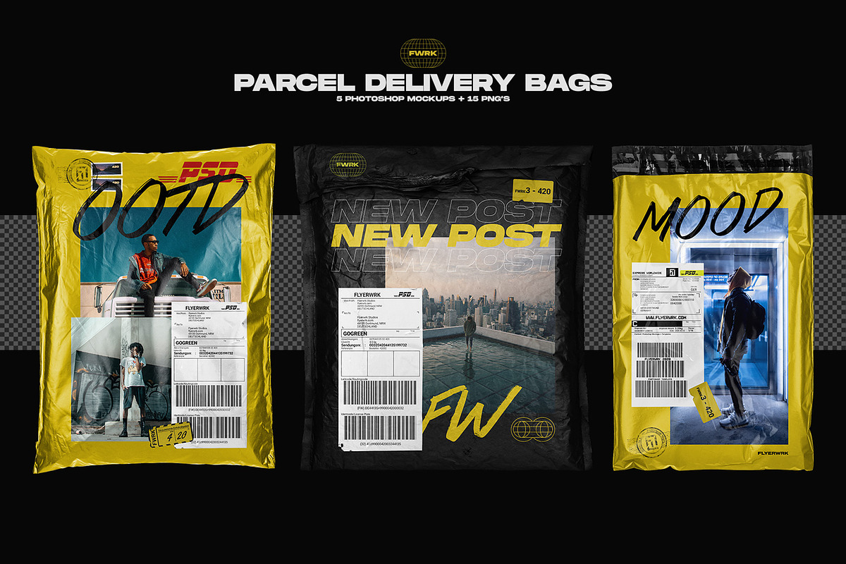 Parcel Delivery Bag Mockups, an Advertising Mockup by FLYERWRK