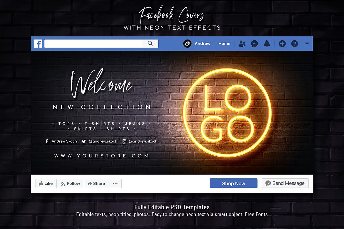 Neon Facebook Covers, a Social Media Template by Andrew Skoch Design