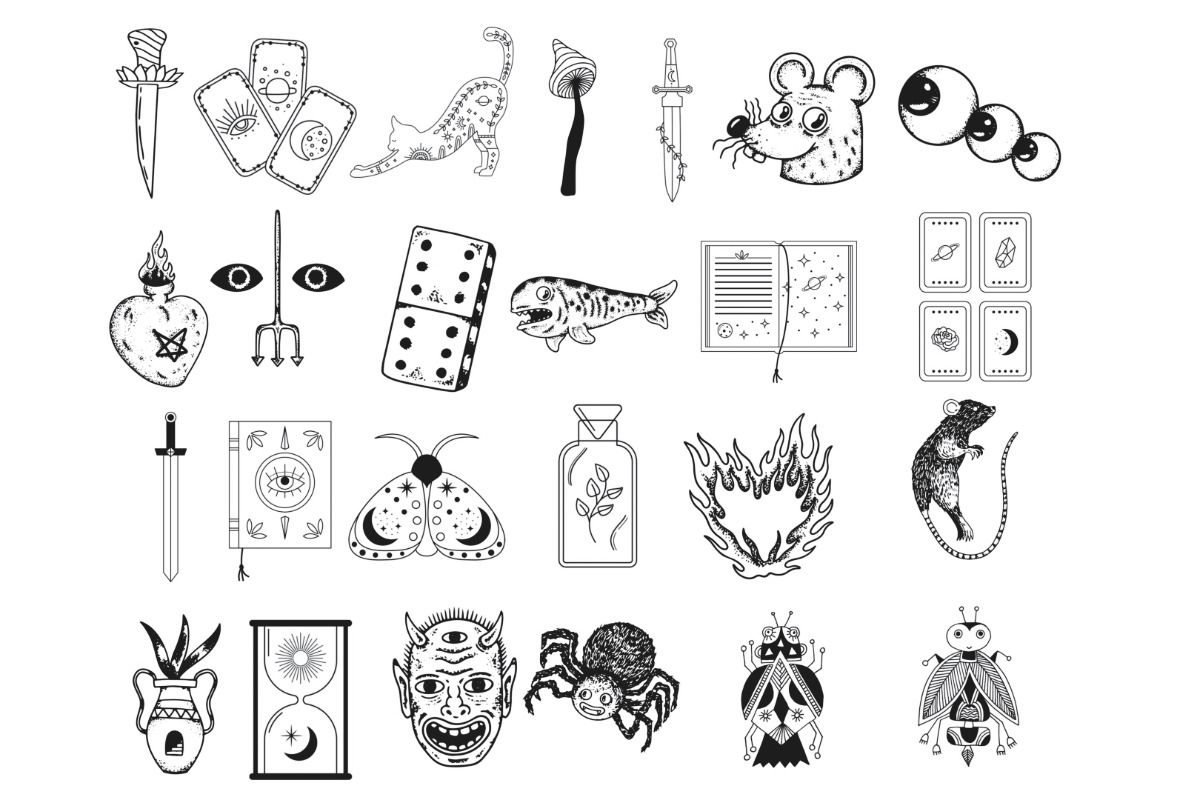 Tattoos Set 7 Procreate Brush Stamps, a Brush Add-On by Disasterology Ink