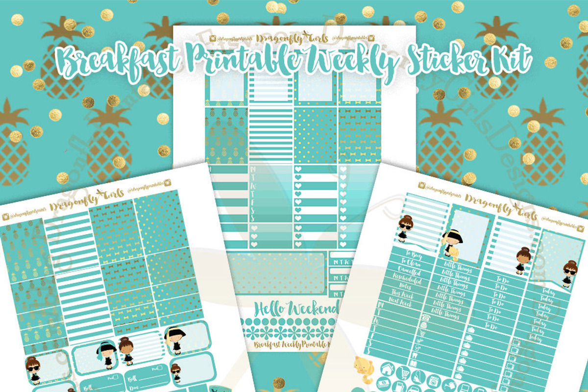 Breakfast Printable Planner Stickers, a Graphic by Dragonfly Girls Designs