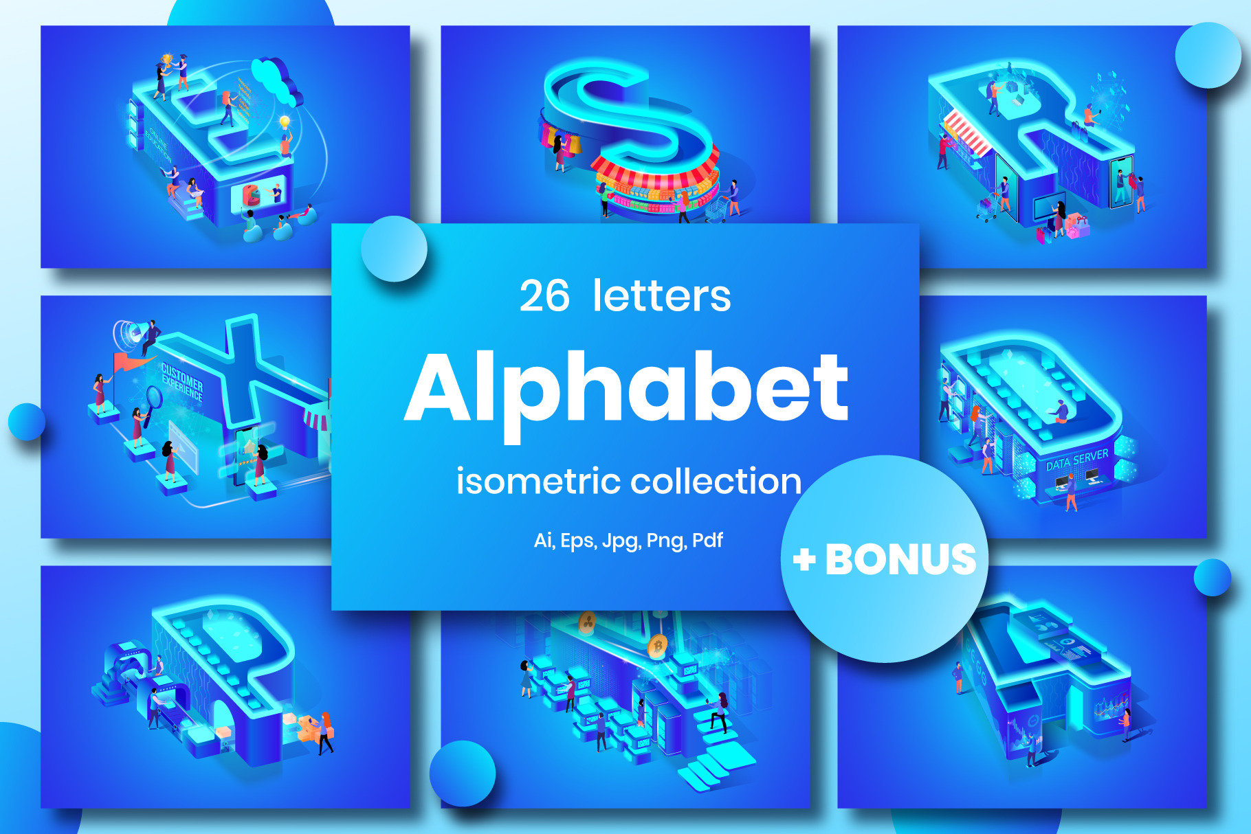 Blue Alphabet Character Isometric, a Templates & Theme by Tera Vector
