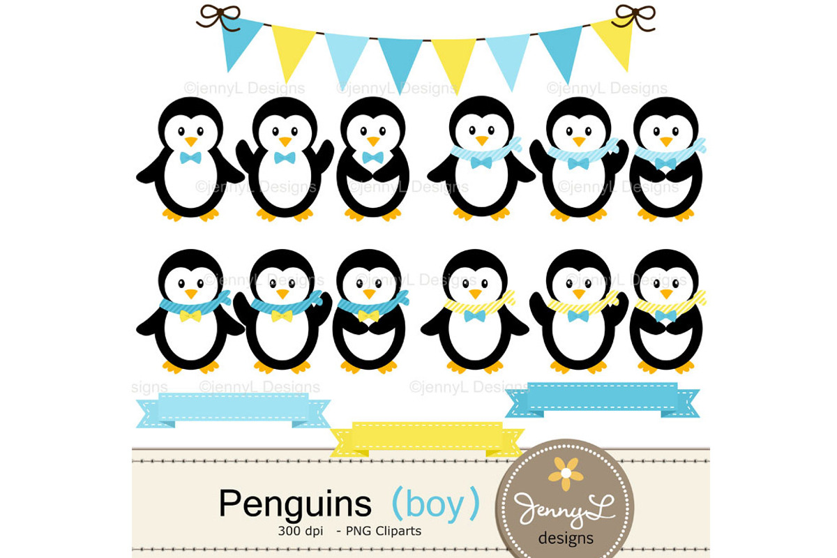 Penguin Boy Digital Papers & Clipart, a Pattern Graphic by JennyL Designs