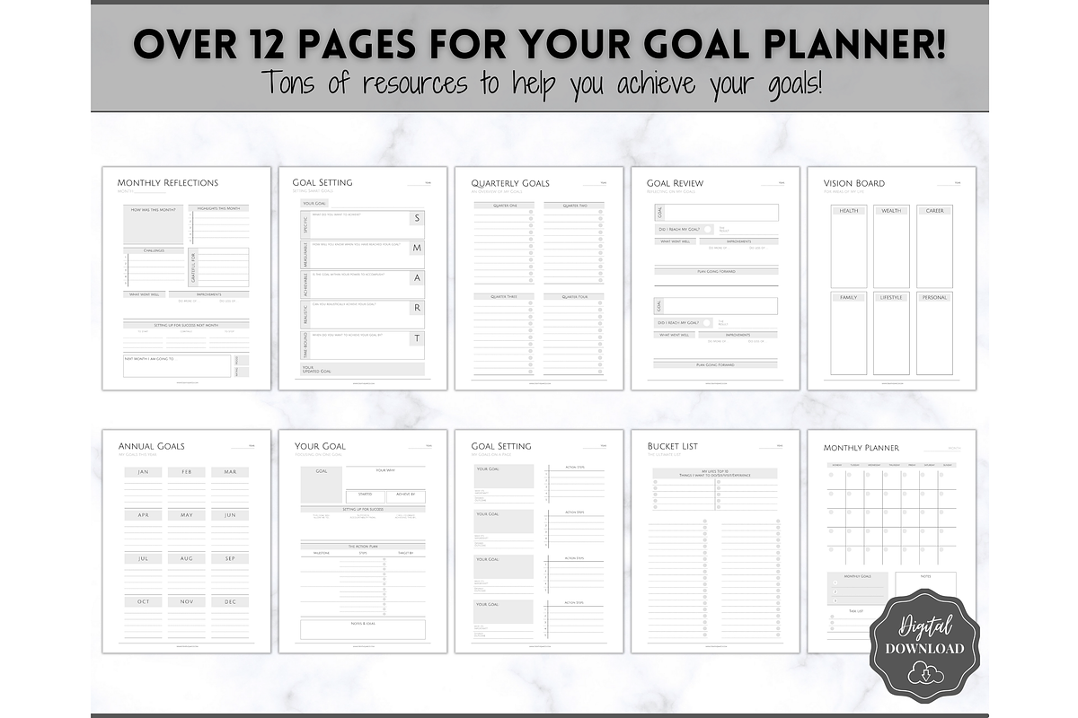 Printable Goal Tracker Bundle, a Templates & Theme by Templatables