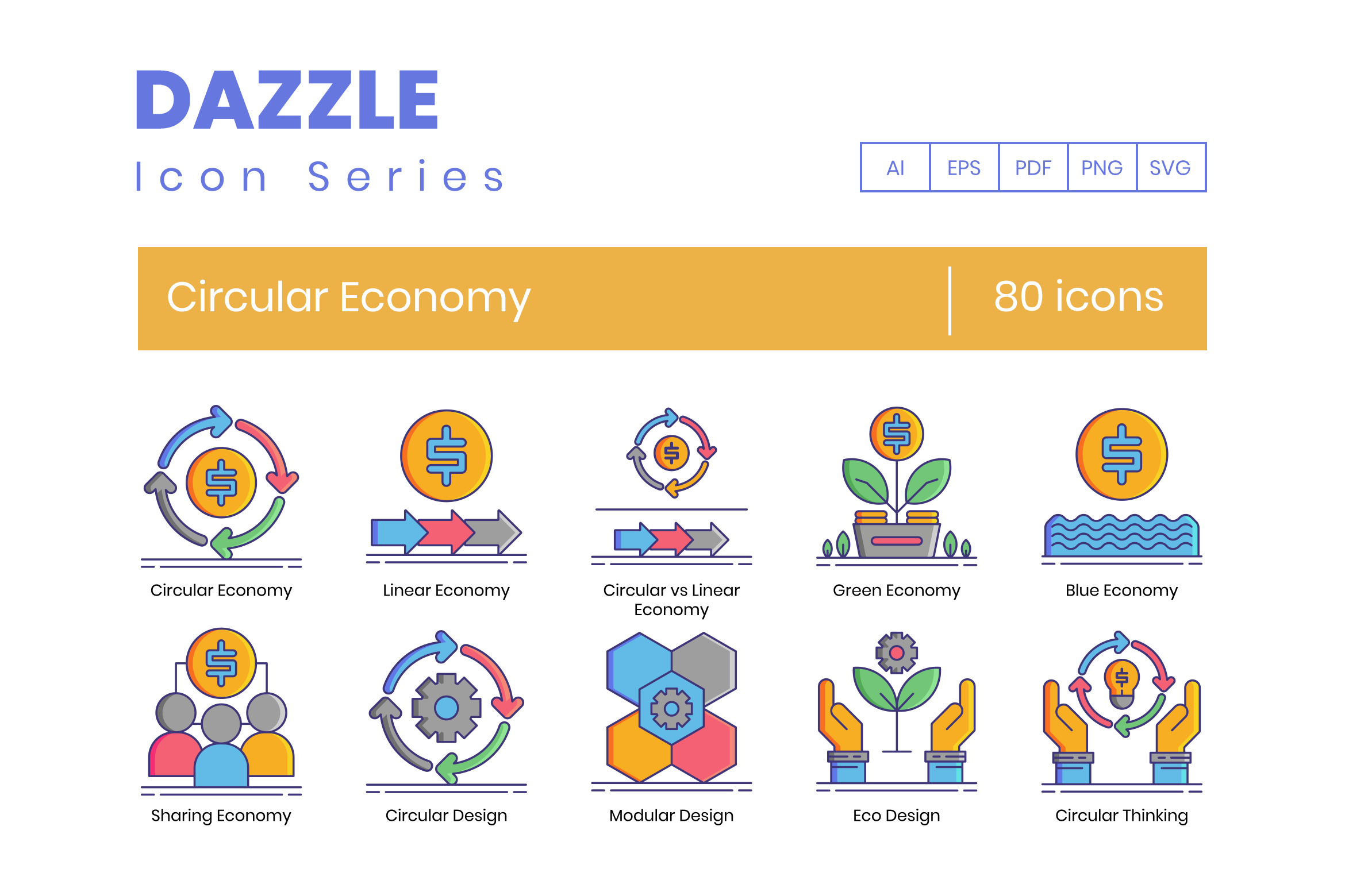 80 Circular Economy Icons - Dazzle, an Outline Icon by Flat Icons