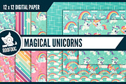 Rainbows and unicorns digital paper, a Pattern Graphic by Roofdog Design