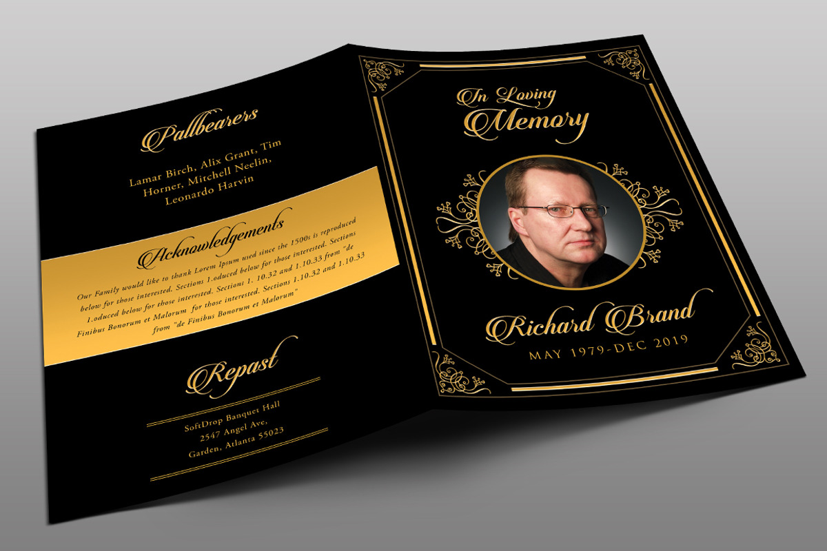 Classic Black & Gold Funeral Program, a Brochure Template by Royallove
