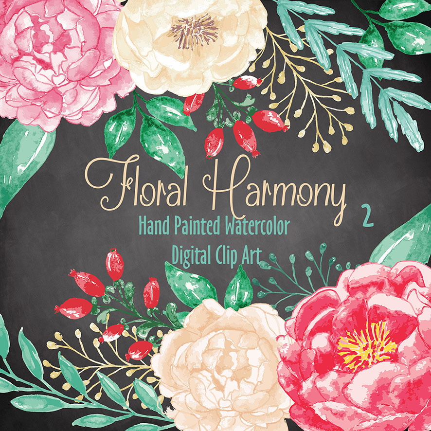 Vector Watercolor Floral Harmony 2, an Illustration by burlapandlace