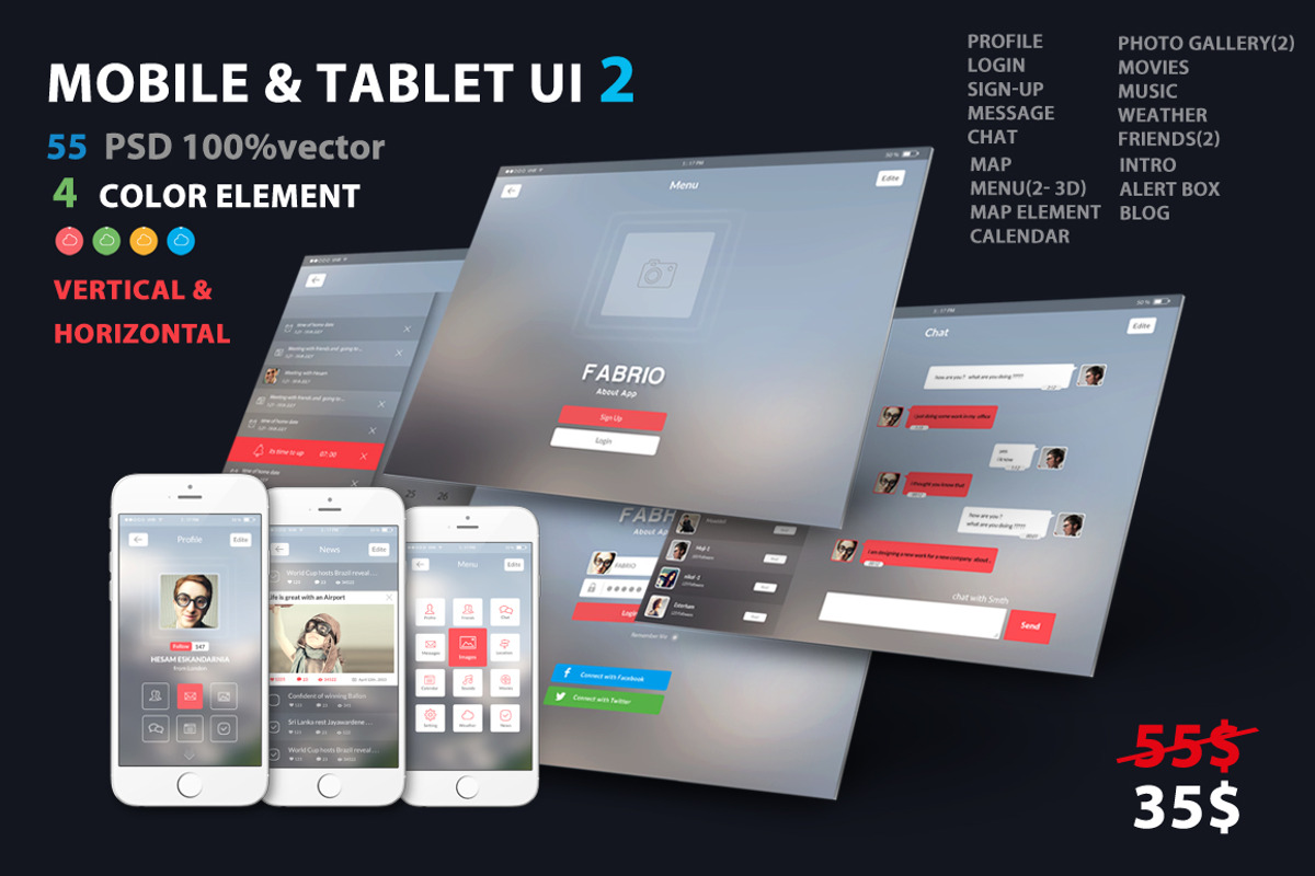 Mobile and Tablet UX UI kit 2, an UI Kit Template by Alireza Farzad