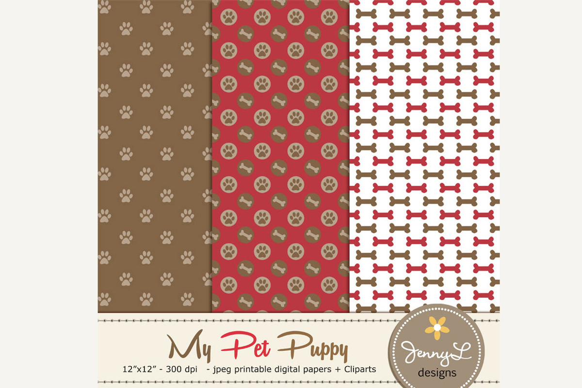 Puppy Dog Digital Papers, a Pattern Graphic by JennyL Designs