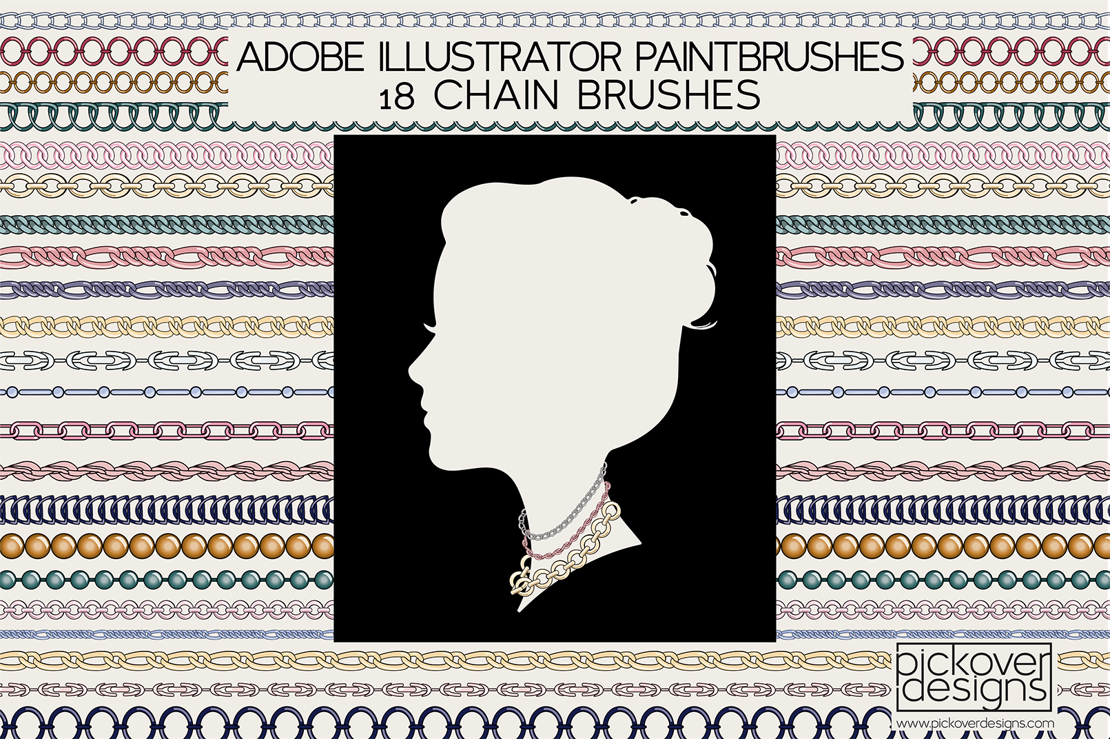 18 Vector Chain Brushes Illustrator, a Brush Add-On by Pickover Designs ...