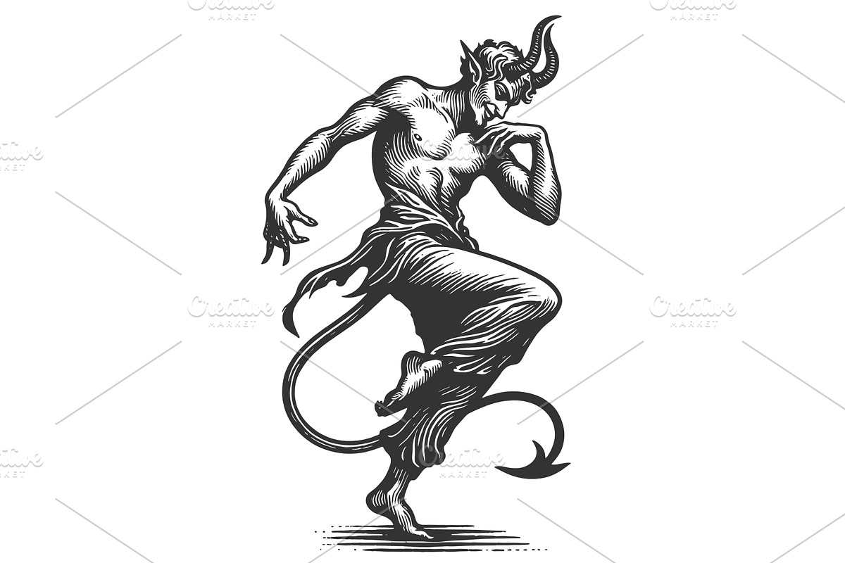 Dancing Devil engraving sketch, an Illustration by AlexArt