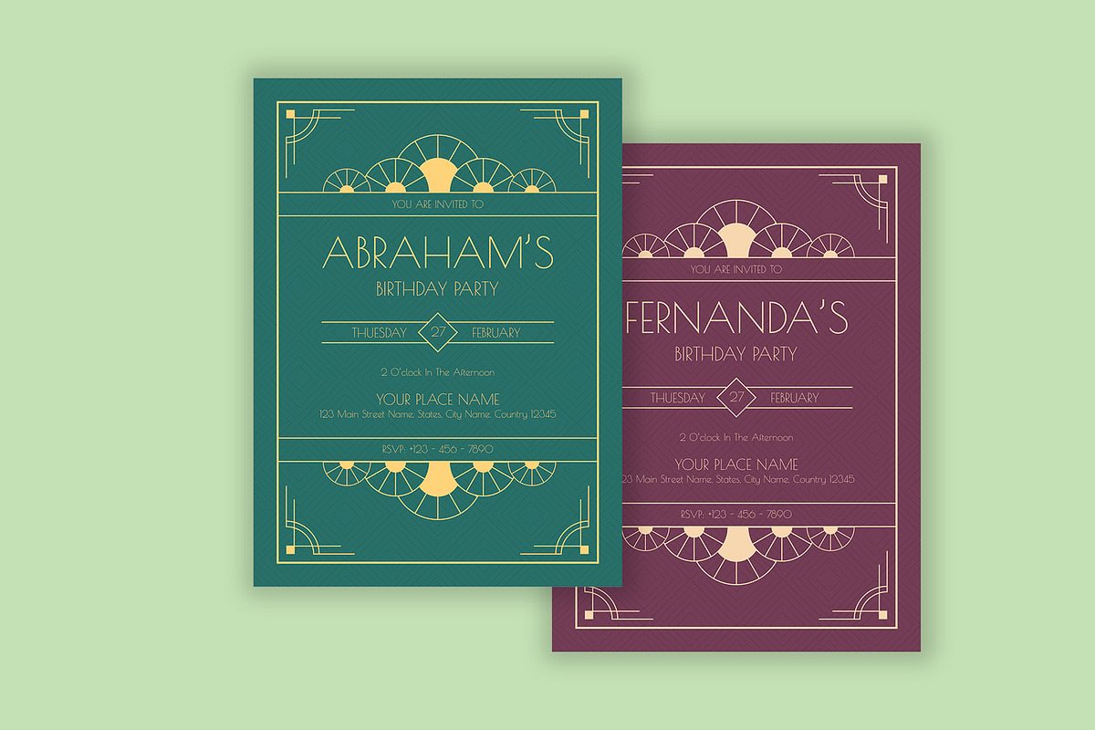 Art Deco Birthday Invitation, an Invitation Template by Neermana