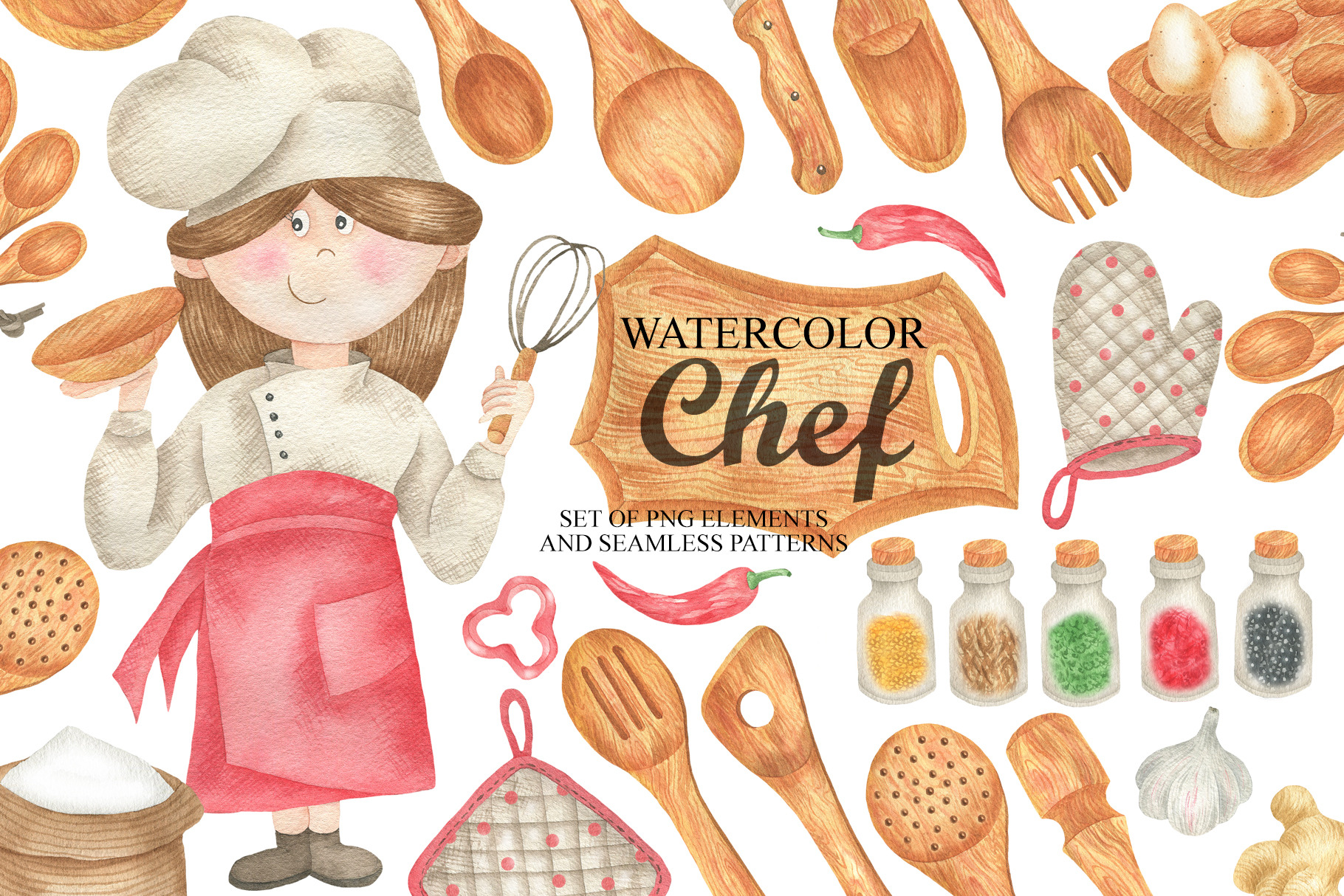 Watercolor Chef Clipart, a Food Illustration by OlDm_Shop