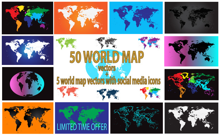 55 World map collection vectors, a Templates & Theme by ...