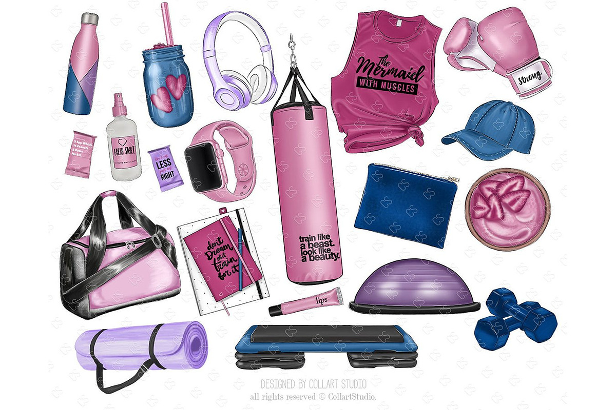 Fitness Girl Clip Art, Gym, a Healthcare Illustration by Collart Studio