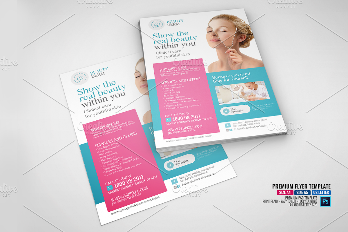 Dermatology Clinic Promotional flyer, a Flyer Template by PSDPixel