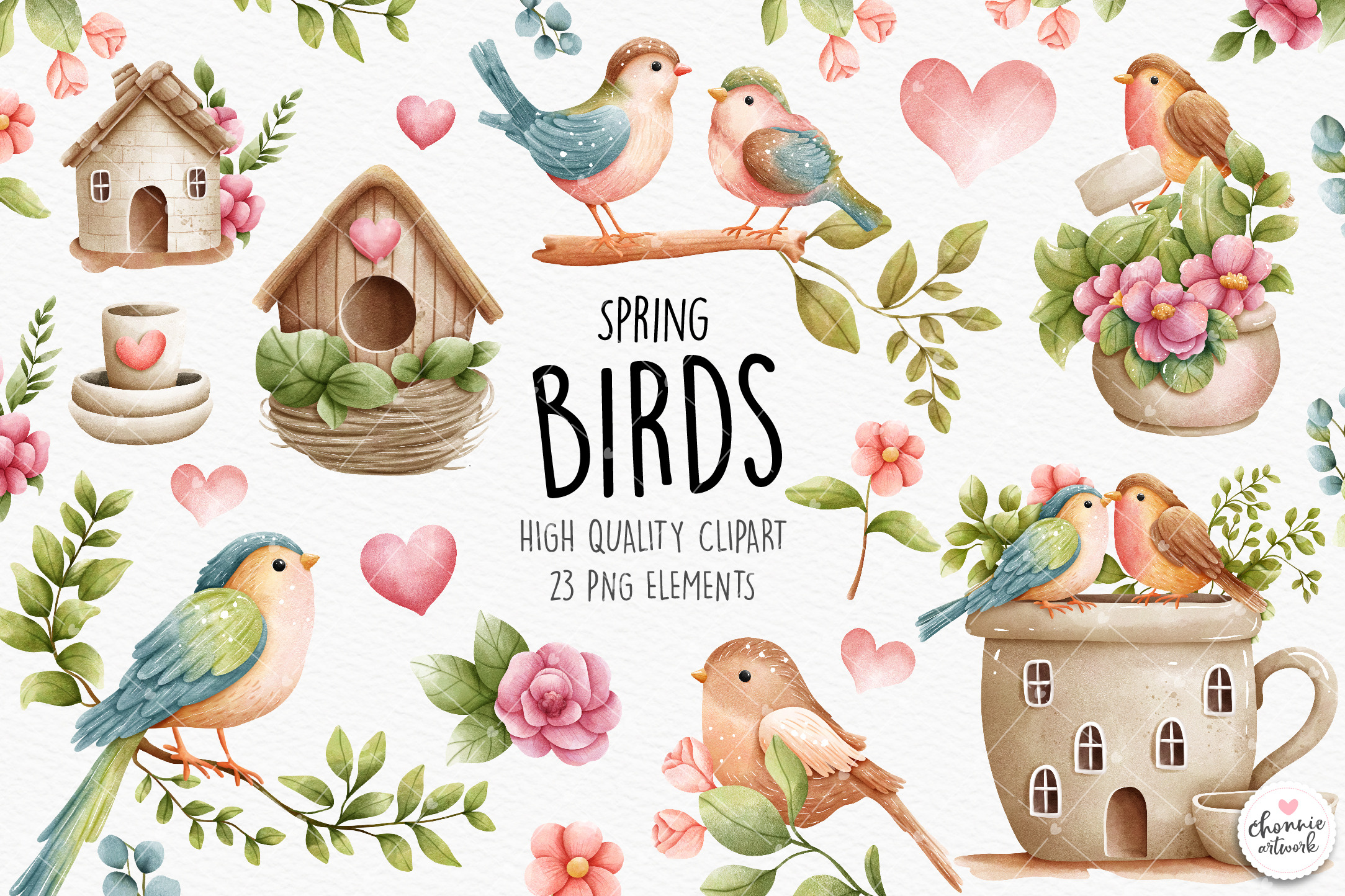 Spring clipart, Bird clipart, Spring, an Illustration by Chonnieartwork