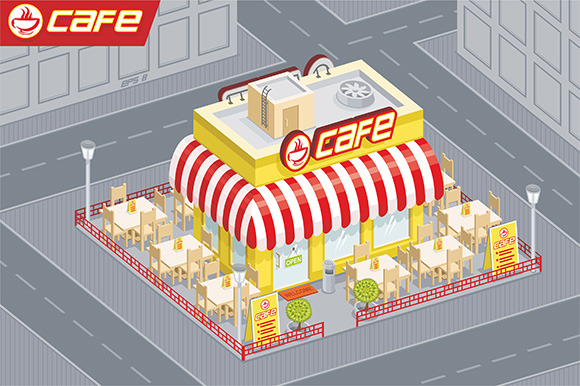 Cafe building, a Food Illustration by Volyk