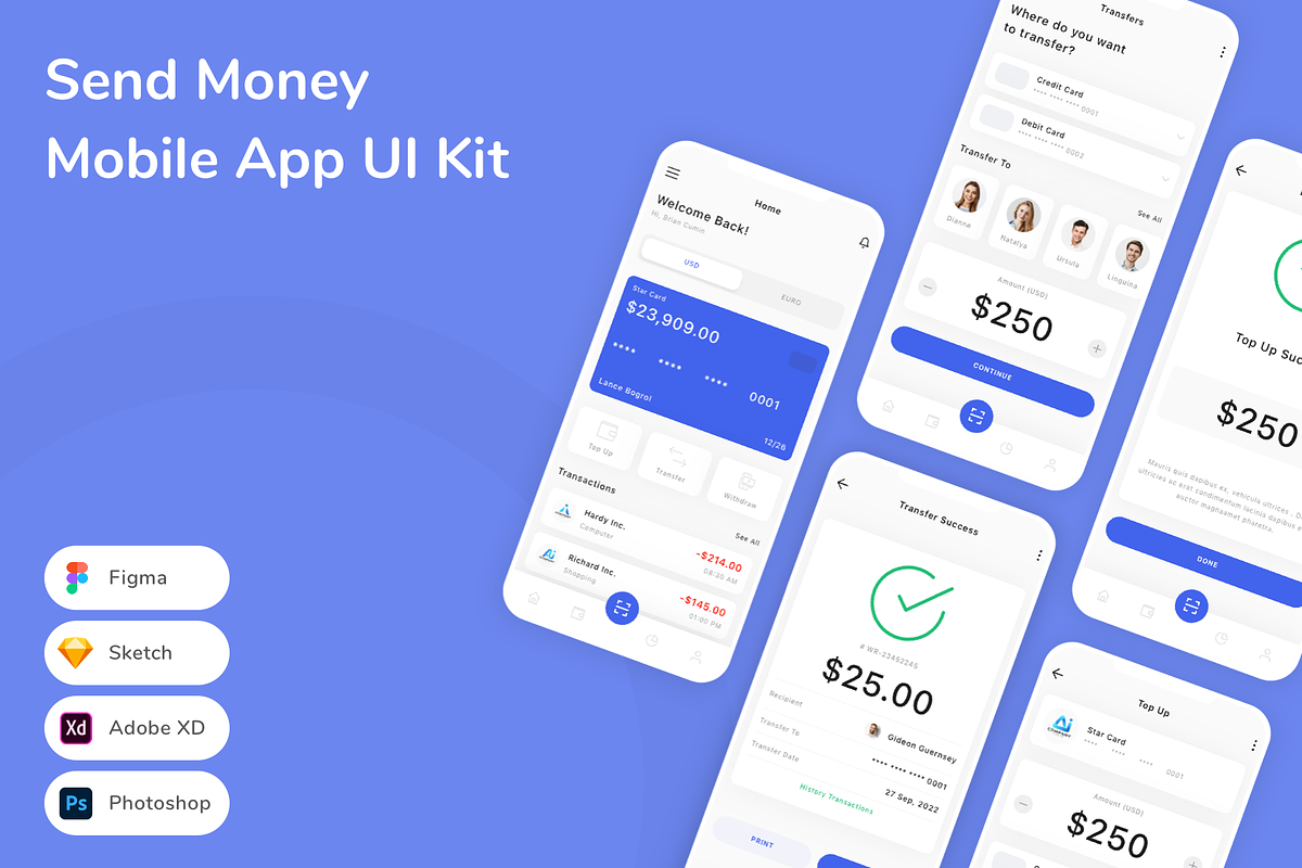 Send Money Mobile App UI Kit, an UI Kit Template by Betush
