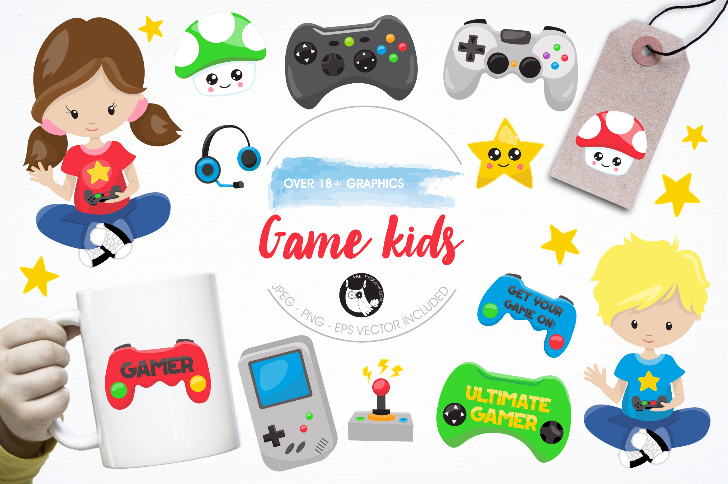 Game kids graphics and illustrations, an Illustration by PrettyBundles