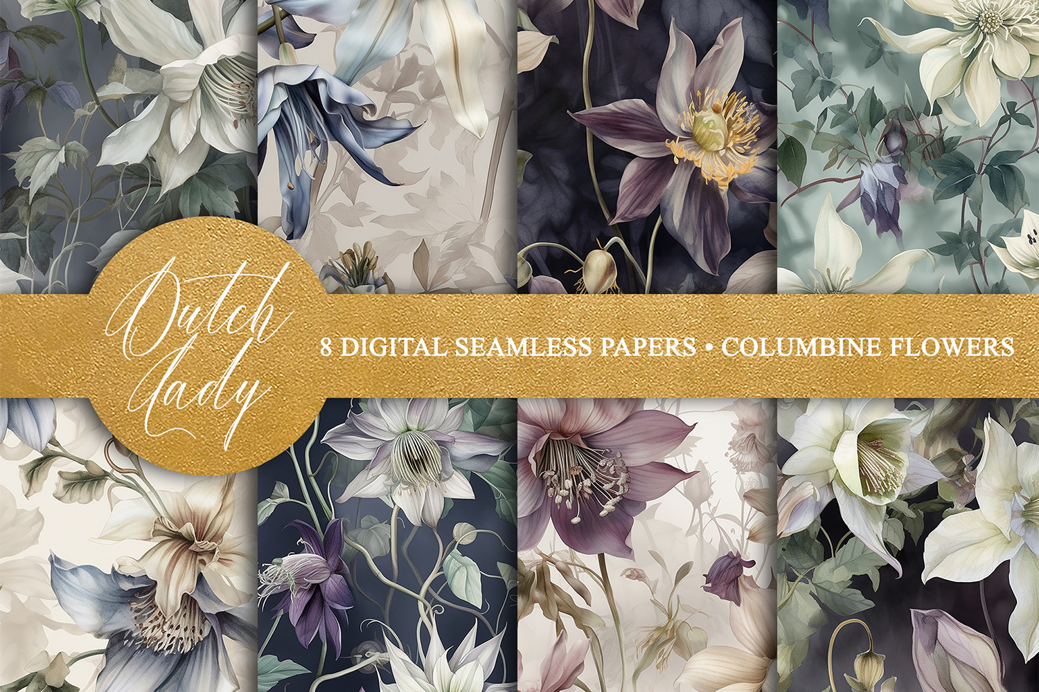Seamless Columbine Flower Patterns, a Pattern Graphic by The Dutch Lady ...