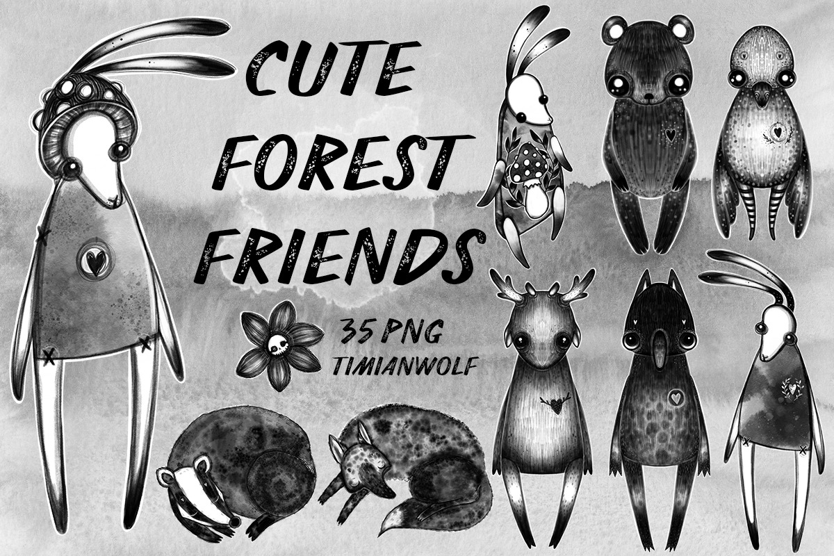 Cute forest friends - 35 PNG set