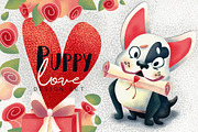 Puppy love. Valentine's Day clipart, an Animal Illustration by Astel