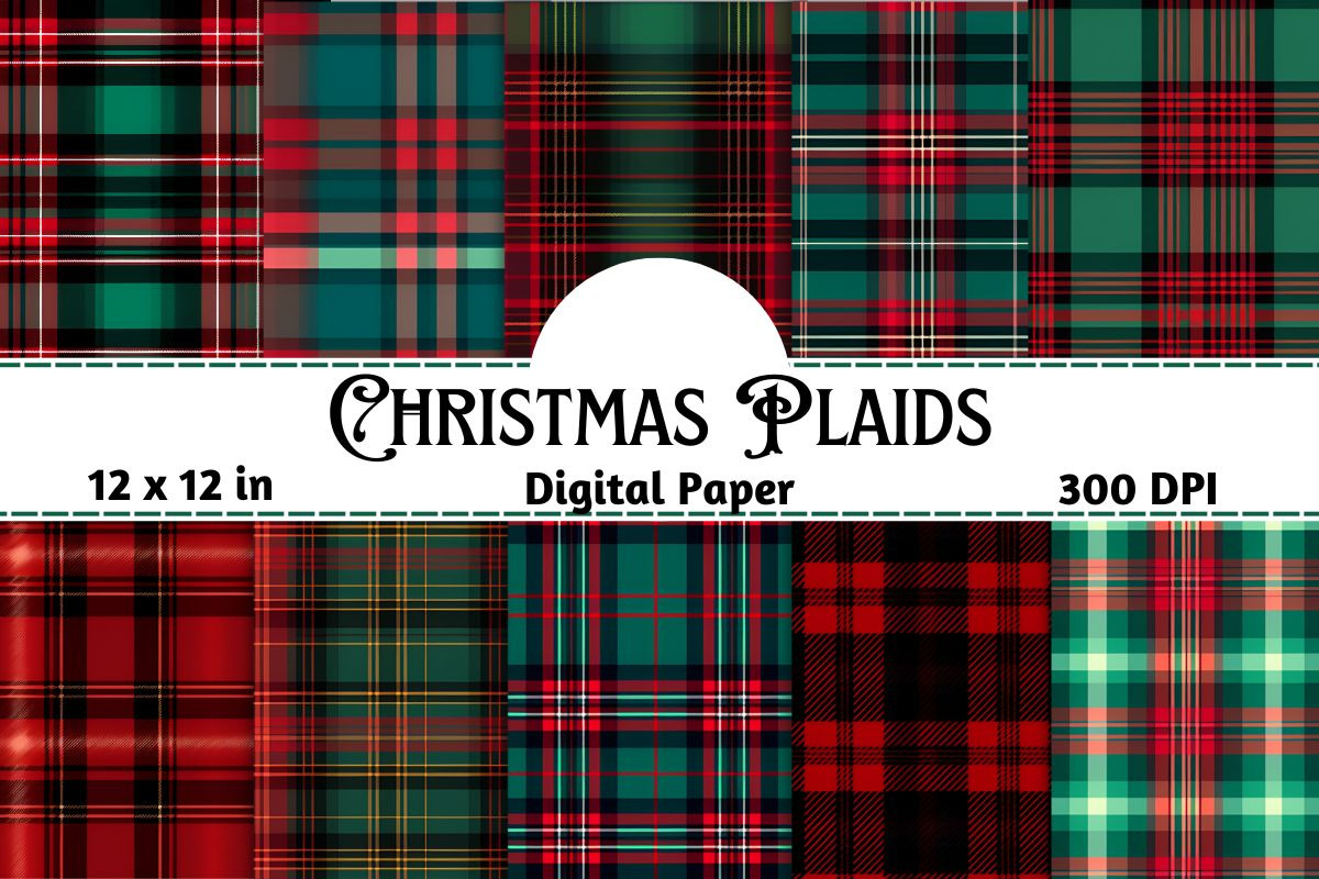 Christmas Plaid Digital Paper Pack, a Pattern Graphic by Gloria Designed It