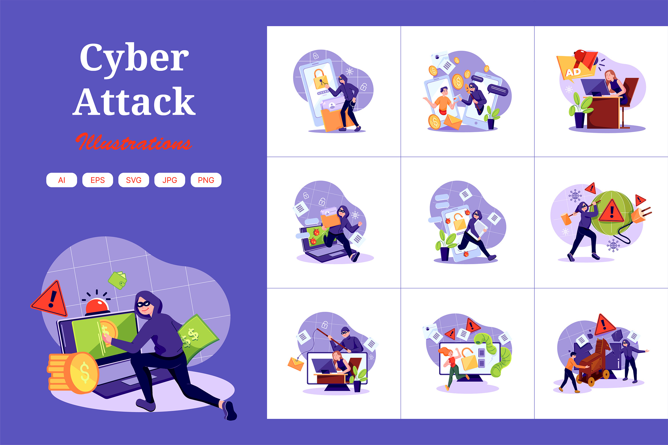M409_Cyber Attack Illustration Pack | Technology Illustrations ...