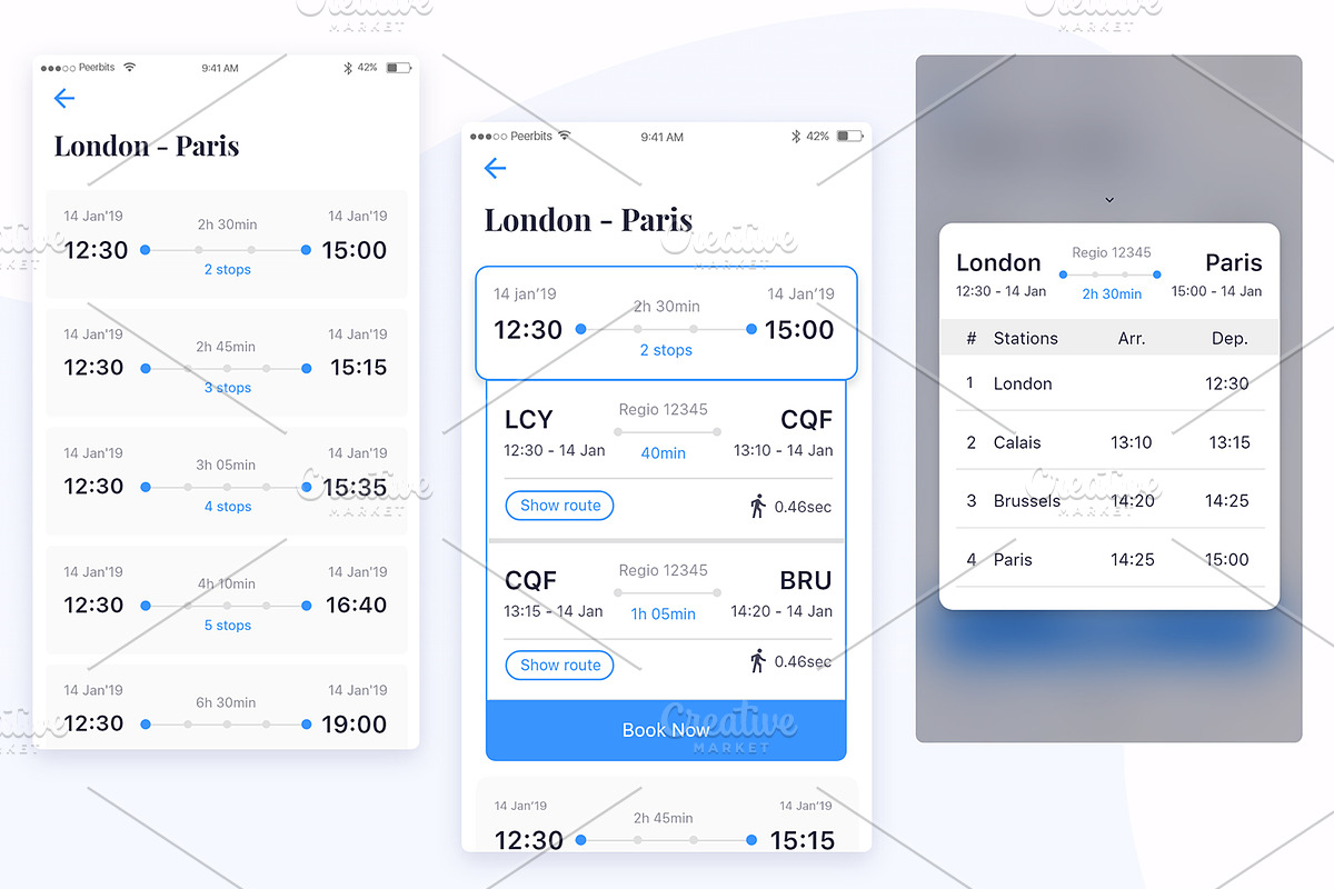 Railway booking app wireframe kit, a Wireframe Template by Peer Forest