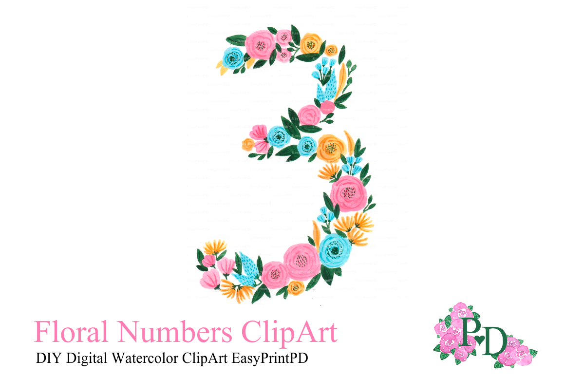 Hand painted Floral Number 3, a Decorative Illustration by Magic Story ...