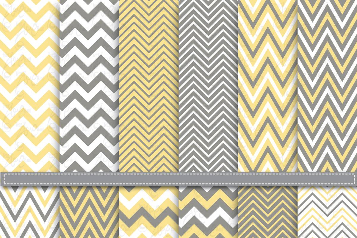 Yellow Grey Chevron Digital Paper, an Illustration by YenzArtHaut