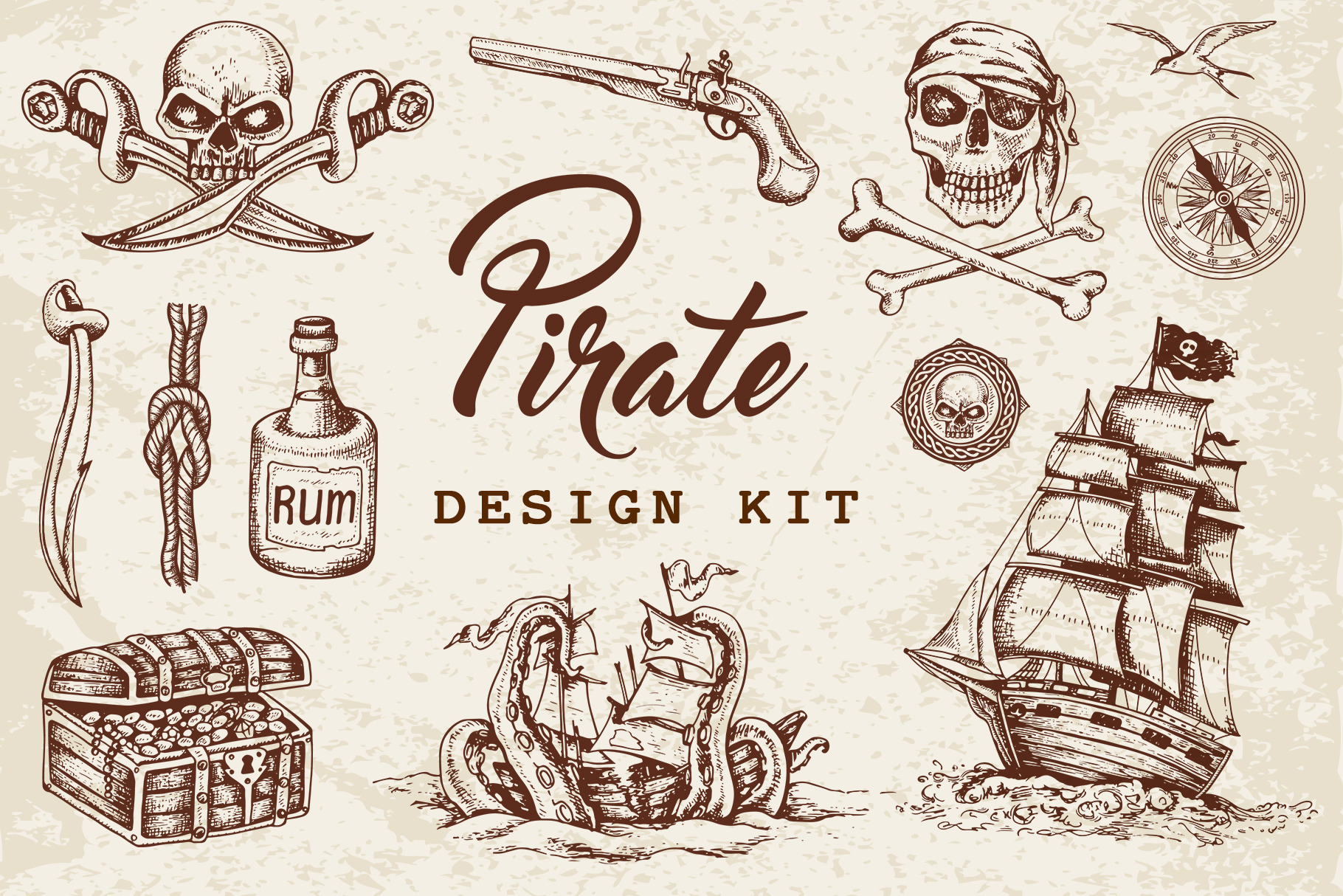 Vintage Pirate Design Kit, a Food Illustration by Artspace