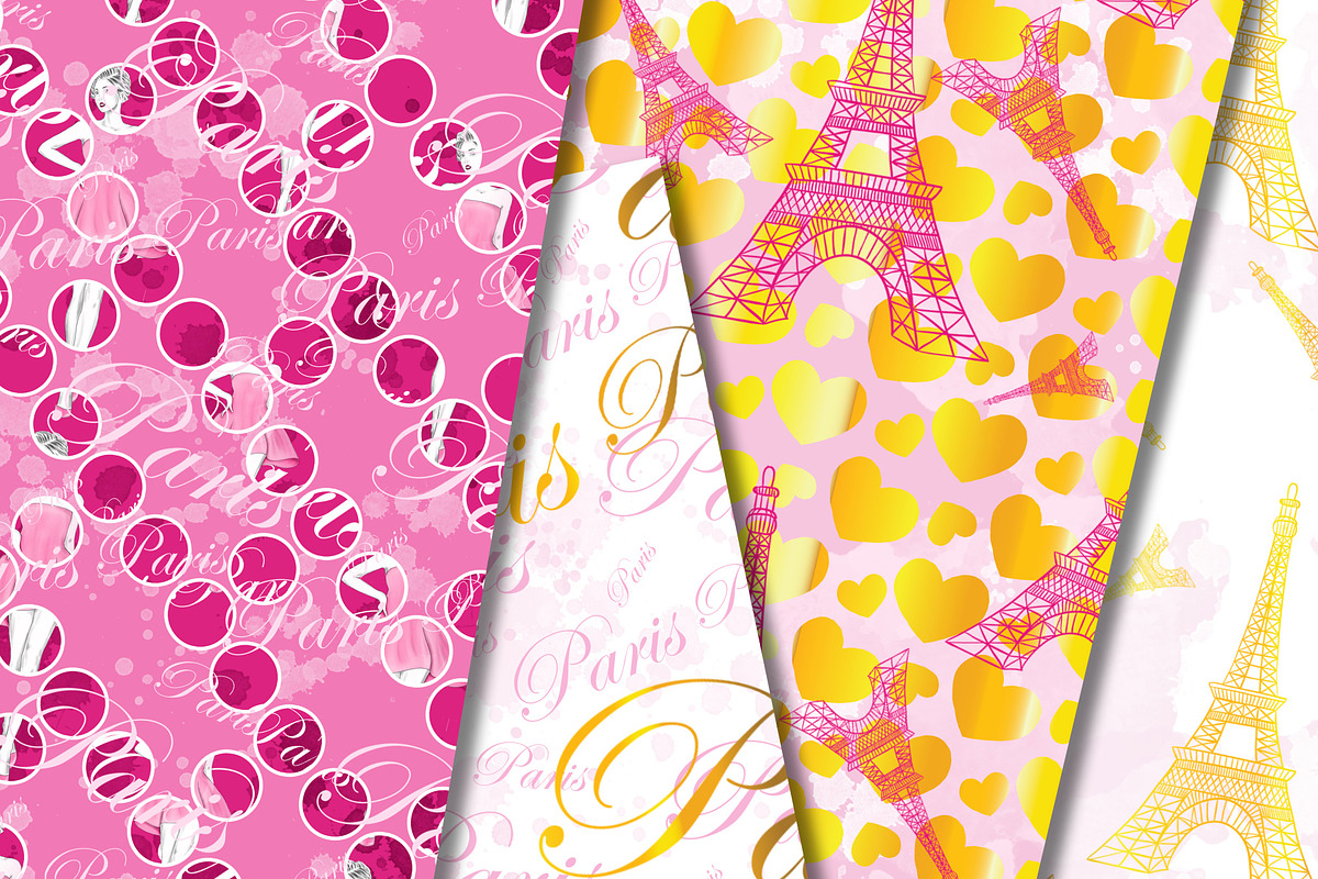 Paris digital paper pack, an Illustration by DarinaDigital