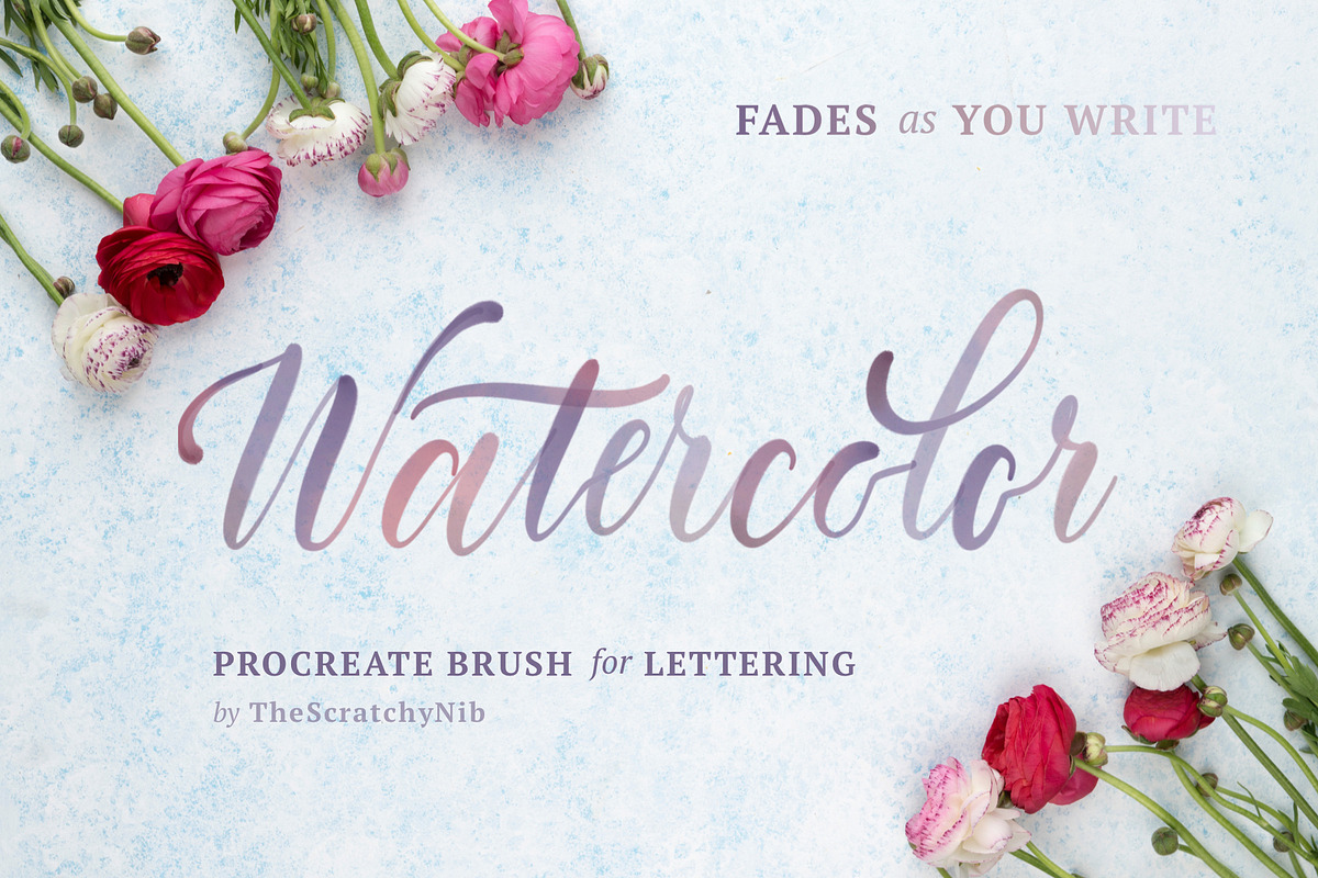 Watercolor Procreate Lettering Brush, a Brush Add-On by The Scratchy Nib