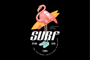 Flamingo Surfing, an Illustration by hand draw