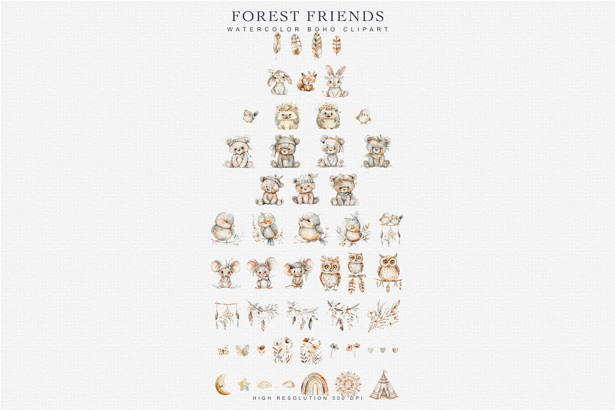 woodland boho animal clipart set