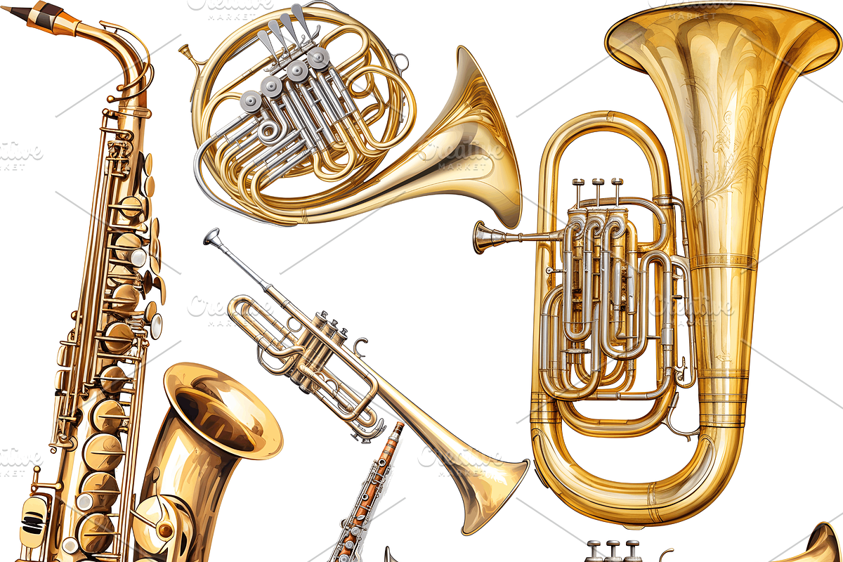 Watercolor Wind Instruments Clipart, an Object Graphic by ...